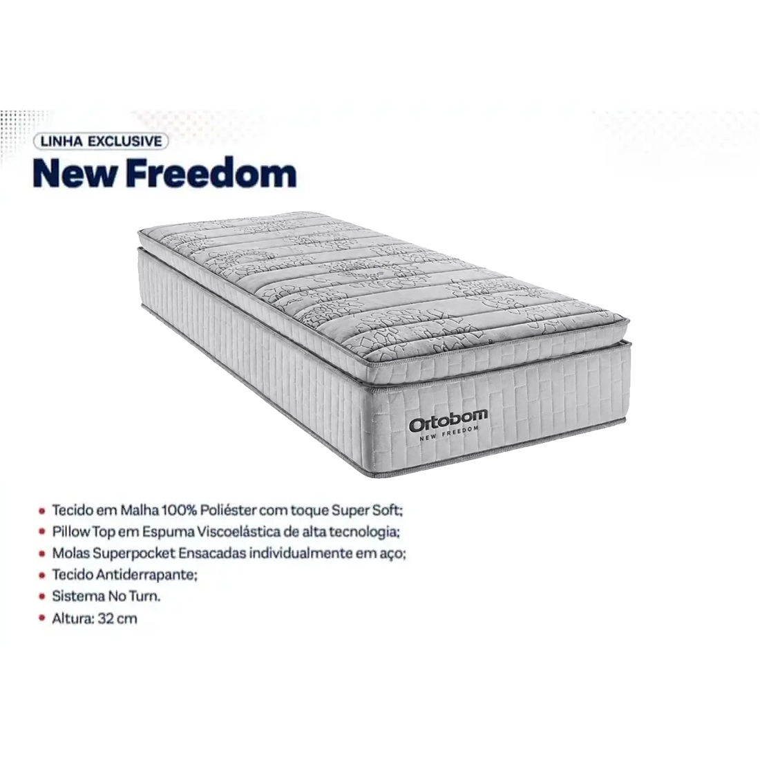 Colchão New Freedom Solteiro 88cm Molas Ensacadas com Pillow Top ...