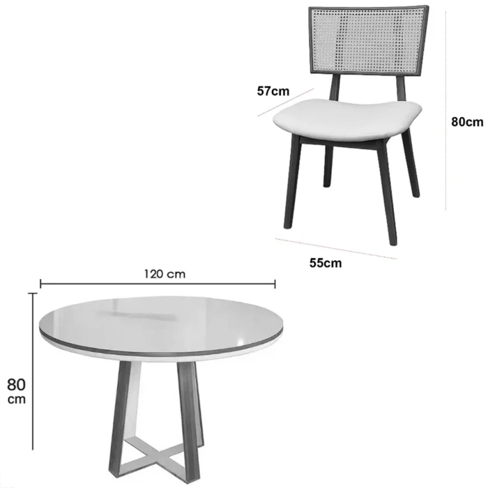 Mesa de Jantar Atlanta 120cm Redonda com Vidro e 4 Cadeiras Livia em ...