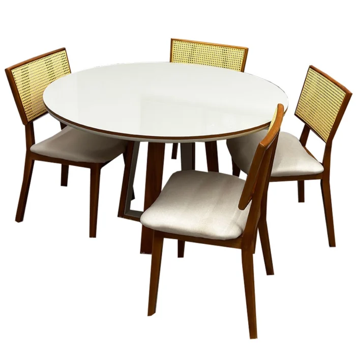 Mesa de Jantar Atlanta 120cm Redonda com Vidro e 4 Cadeiras Livia em ...