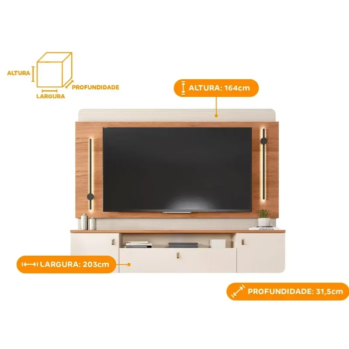 Painel Dali para Tv Até 75 Polegadas Ripado com Led 2 Portas 1 Gaveta ...