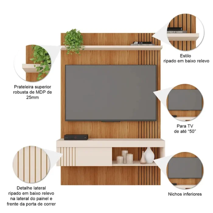 Painel Jade para Tv Até 50 Polegadas 1 Porta Caemmun - Castelo dos Móveis